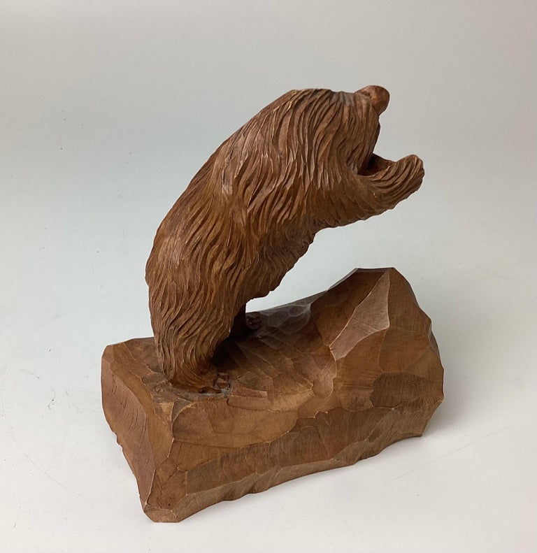 Hand Carved Wood Hunting Bear with Fish Sculpture by Denys Heppell For ...