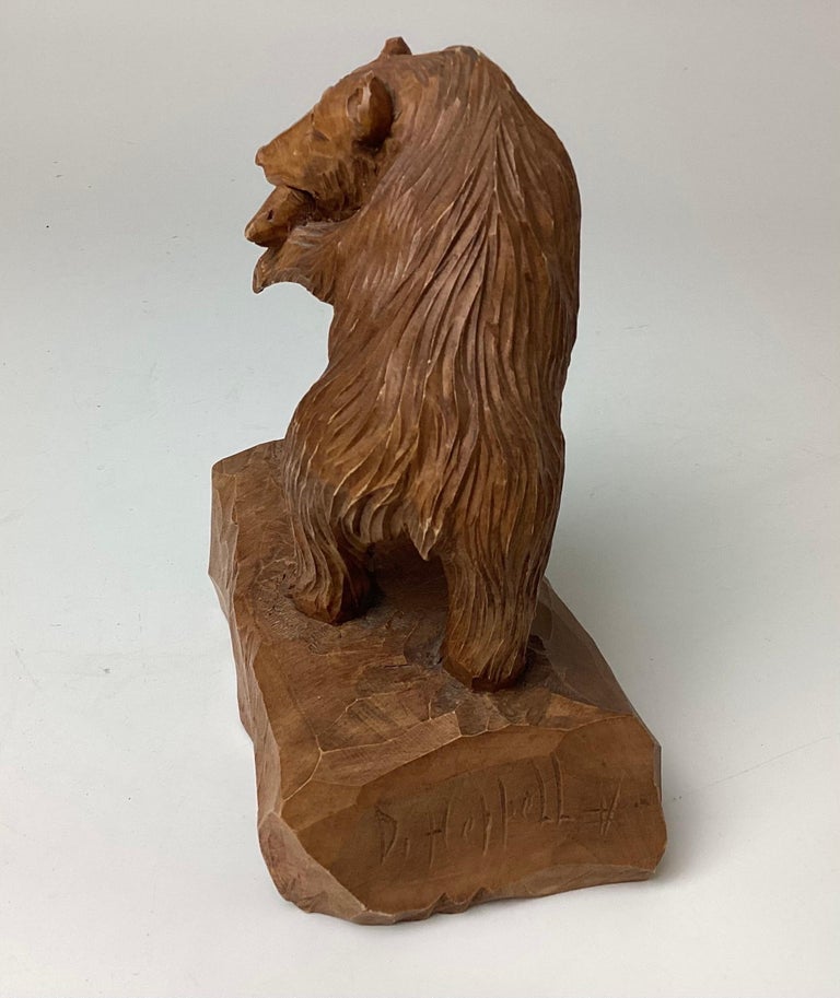Hand Carved Wood Hunting Bear with Fish Sculpture by Denys Heppell For ...