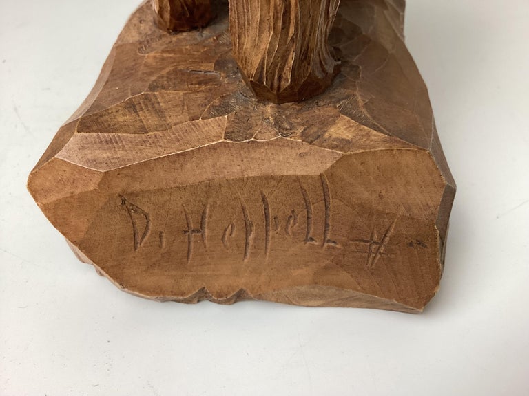 Hand Carved Wood Hunting Bear with Fish Sculpture by Denys Heppell For ...