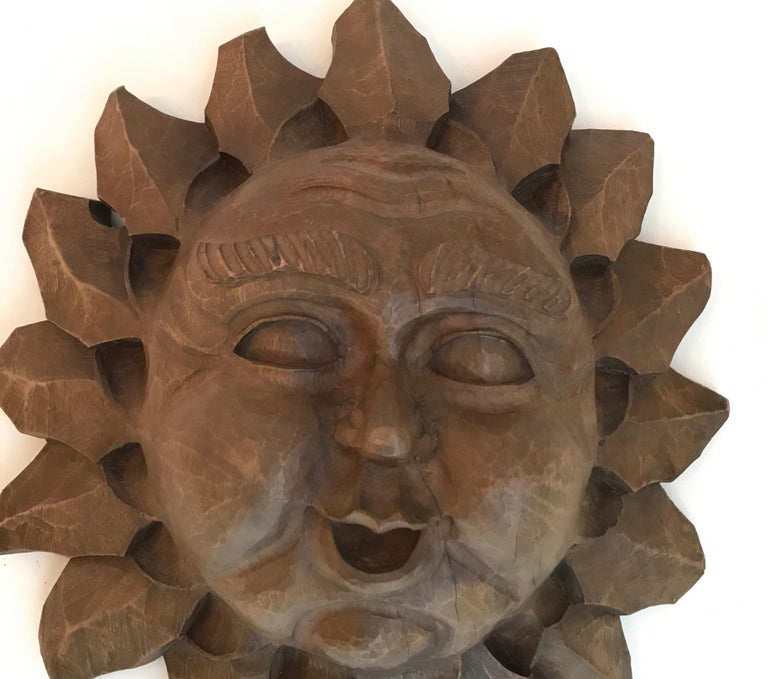 Hand Carved Wood Sun Sculpture For Sale at 1stDibs