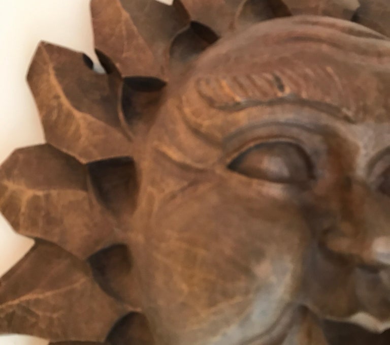 Hand Carved Wood Sun Sculpture For Sale at 1stDibs