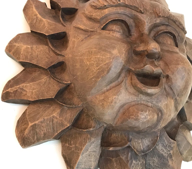 Hand Carved Wood Sun Sculpture For Sale at 1stDibs