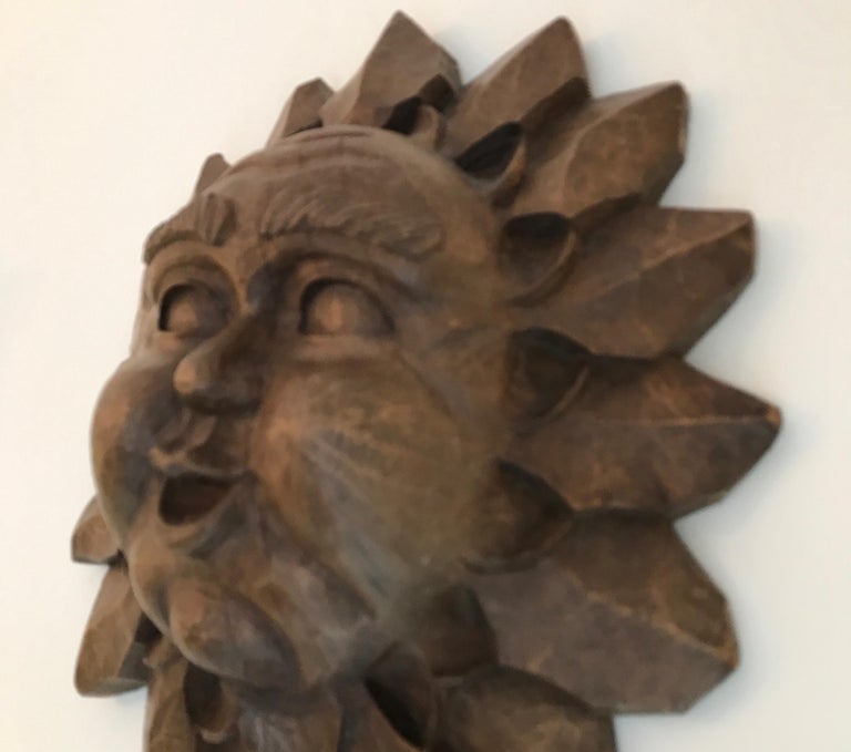 Hand Carved Wood Sun Sculpture For Sale at 1stDibs