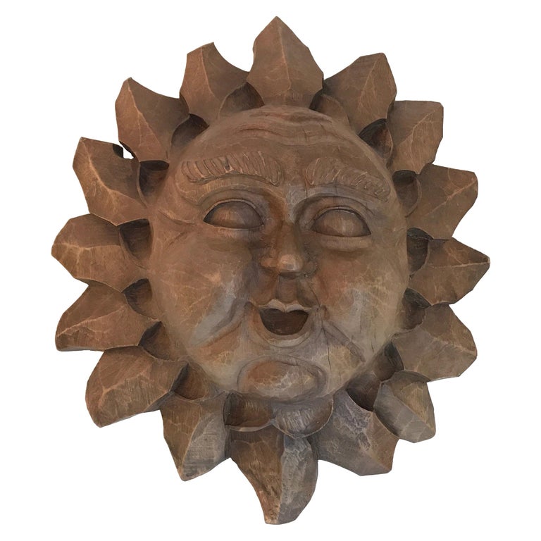 Hand Carved Wood Sun Sculpture For Sale at 1stDibs