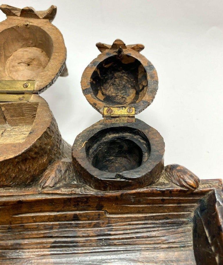 Hand Carved Wood Terrier Dog Pen Tray Ink Well Ink Stand Early 20th ...