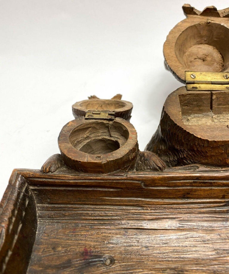 Hand Carved Wood Terrier Dog Pen Tray Ink Well Ink Stand Early 20th ...