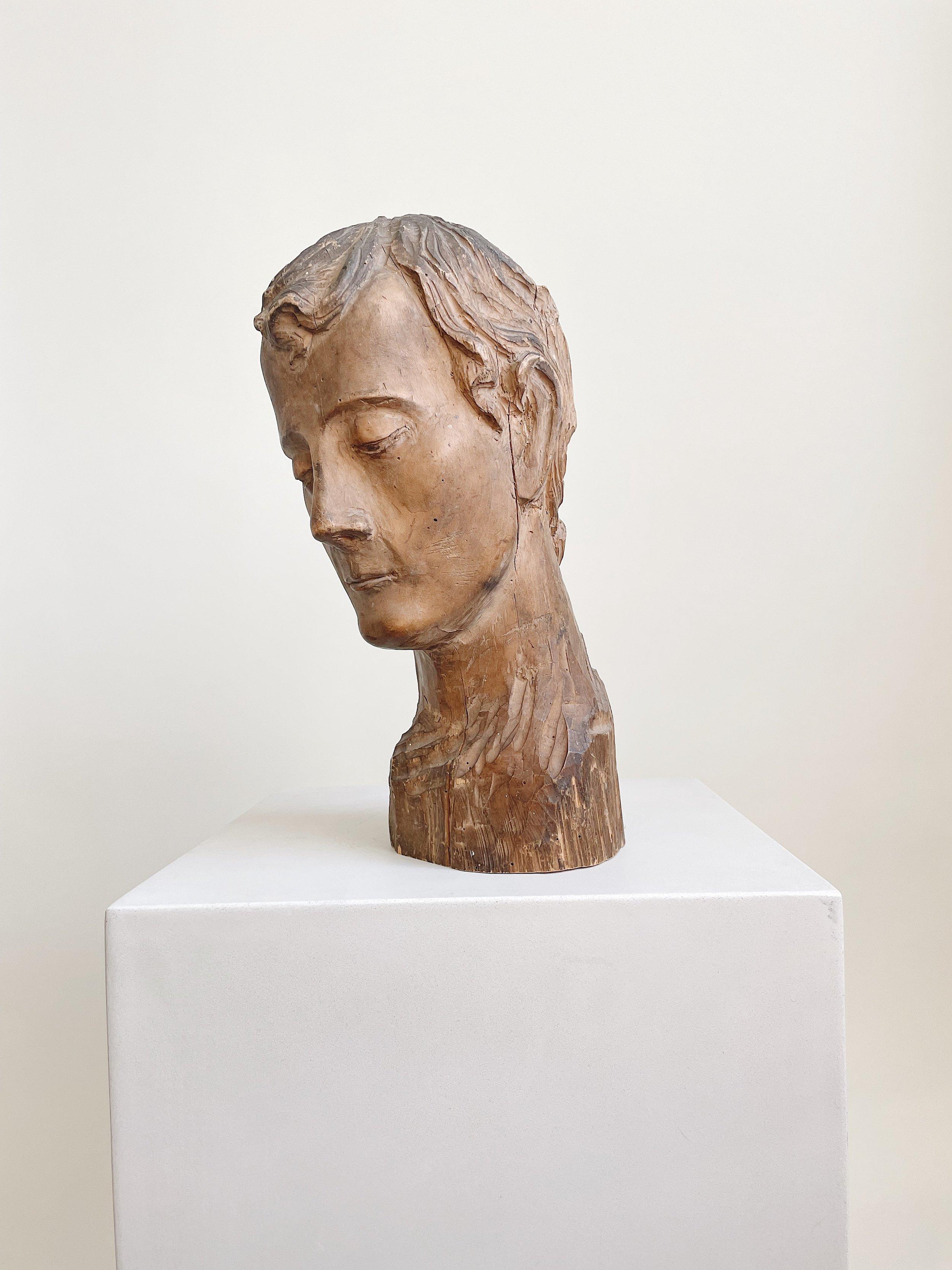 Hand Carved Wooden Bust at 1stDibs