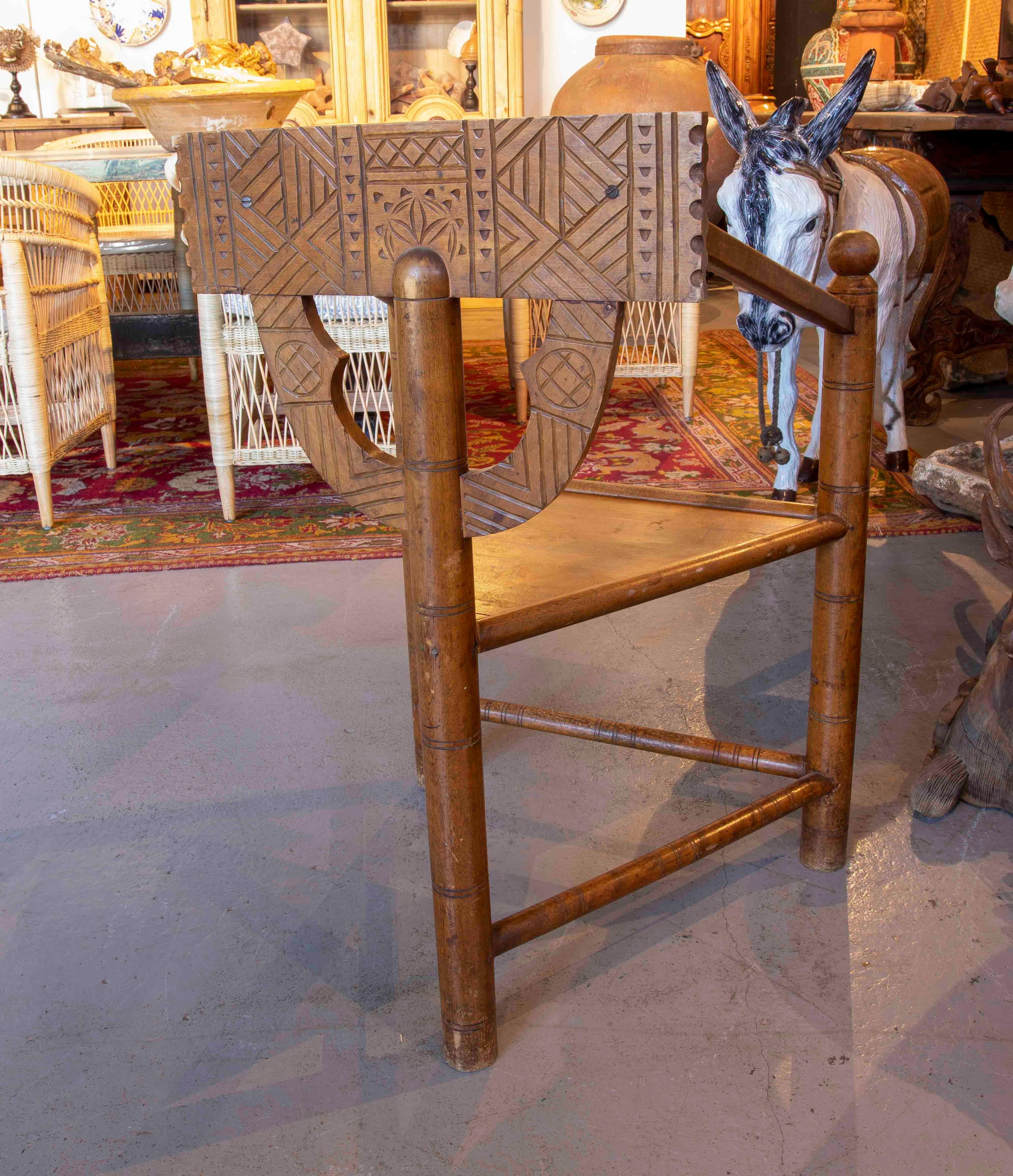 Hand-Carved Wooden Corner Chair with Geometrical Motives For Sale at ...