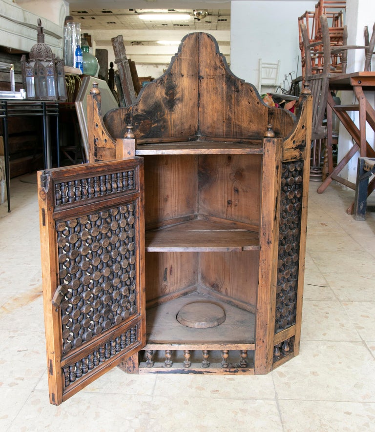 Hand-Carved Wooden Corner with One Door For Sale at 1stDibs