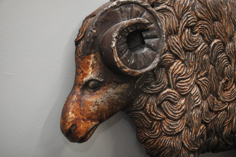 Hand Carved Wooden Ram Wall Decor at 1stDibs