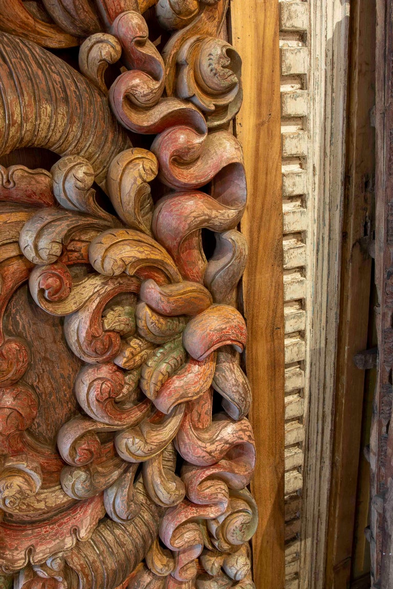 Hand-Carved Wooden Relief with Framed Flower and Leaf Decoration For ...