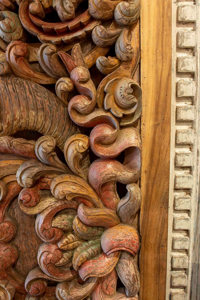 Hand-Carved Wooden Relief with Framed Flower and Leaf Decoration For ...