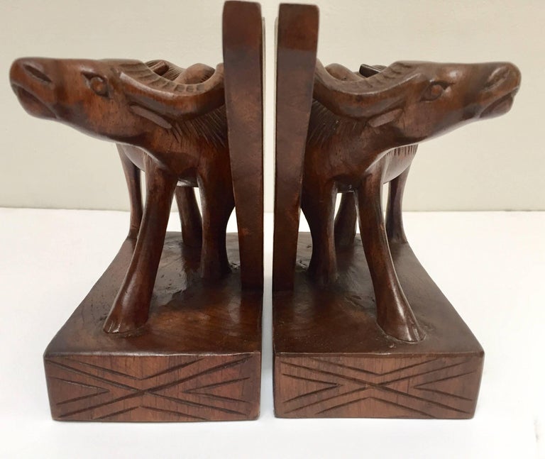 Hand-Carved Wooden Sculpture of African Buffalo Bookends at 1stDibs ...