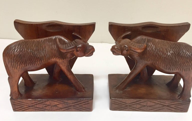 Hand-Carved Wooden Sculpture of African Buffalo Bookends at 1stDibs ...