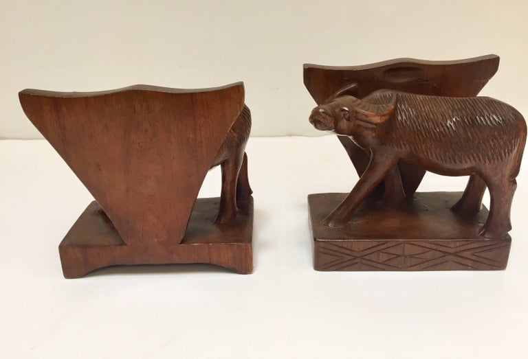 Hand-Carved Wooden Sculpture of African Buffalo Bookends at 1stDibs ...