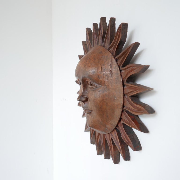 Hand Carved Wooden Sun Wall Hanging at 1stDibs