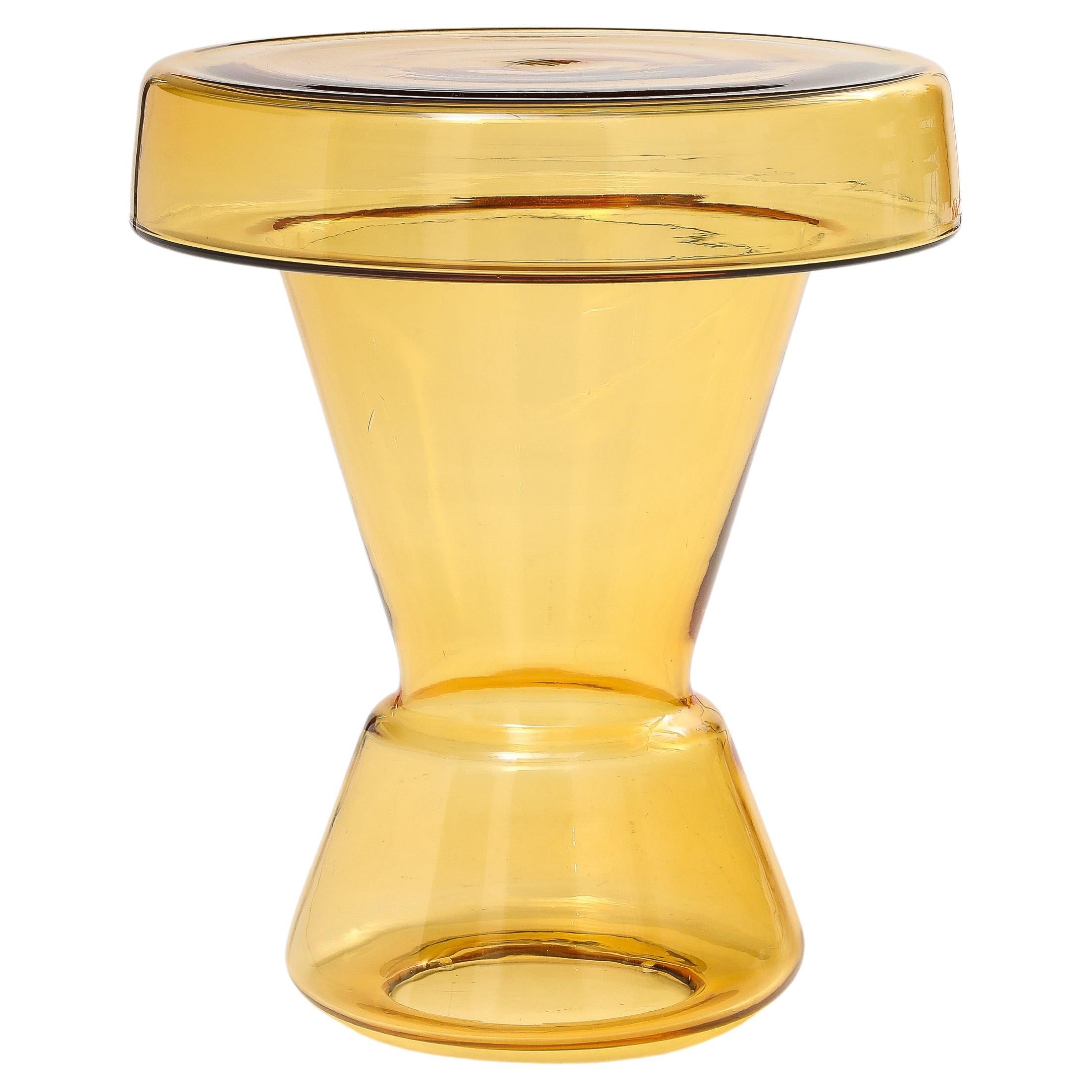 Hand-Casted Amber Gold Murano Glass Side Table, Italy, Tall, 17.75"H ...