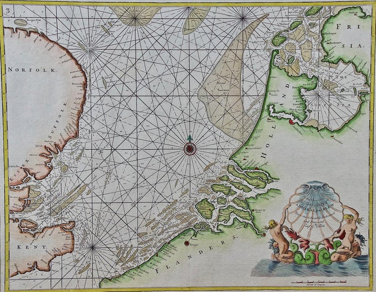 Flanders, Holland and Norfolk: Hand-Colored 17th Century Sea Chart by ...