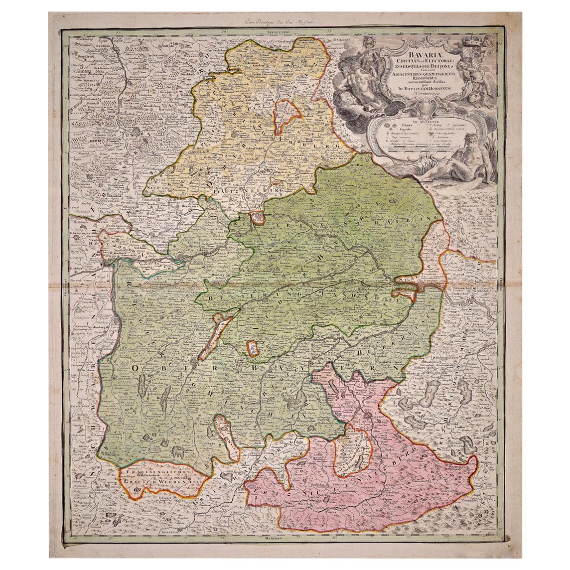 18th Century Hand-Colored Homann Map of Germany, Including Frankfurt ...