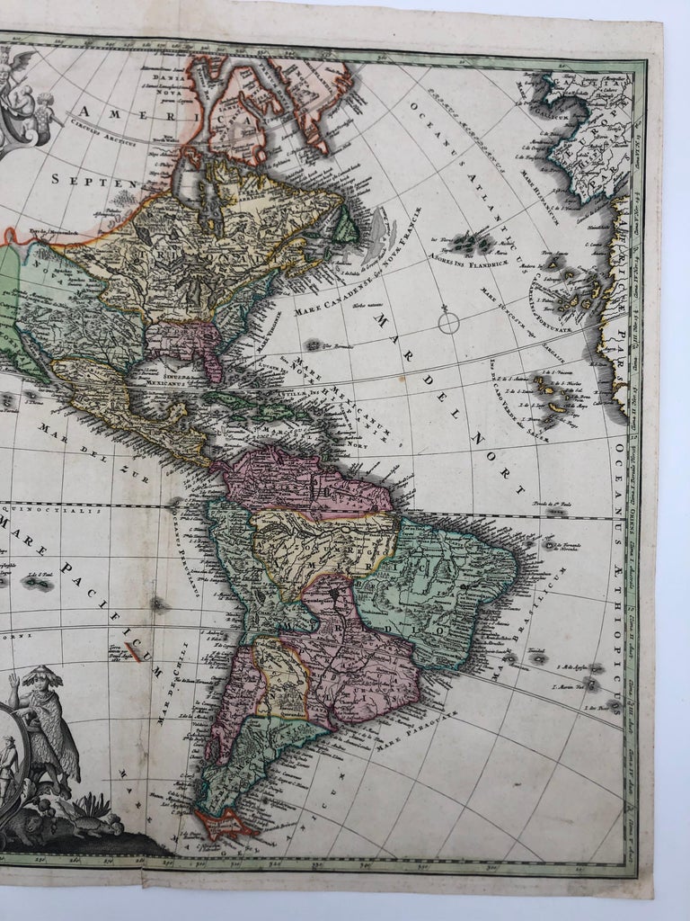 Hand Colored 18th Century Homann Map of America, 1720 For Sale at 1stDibs