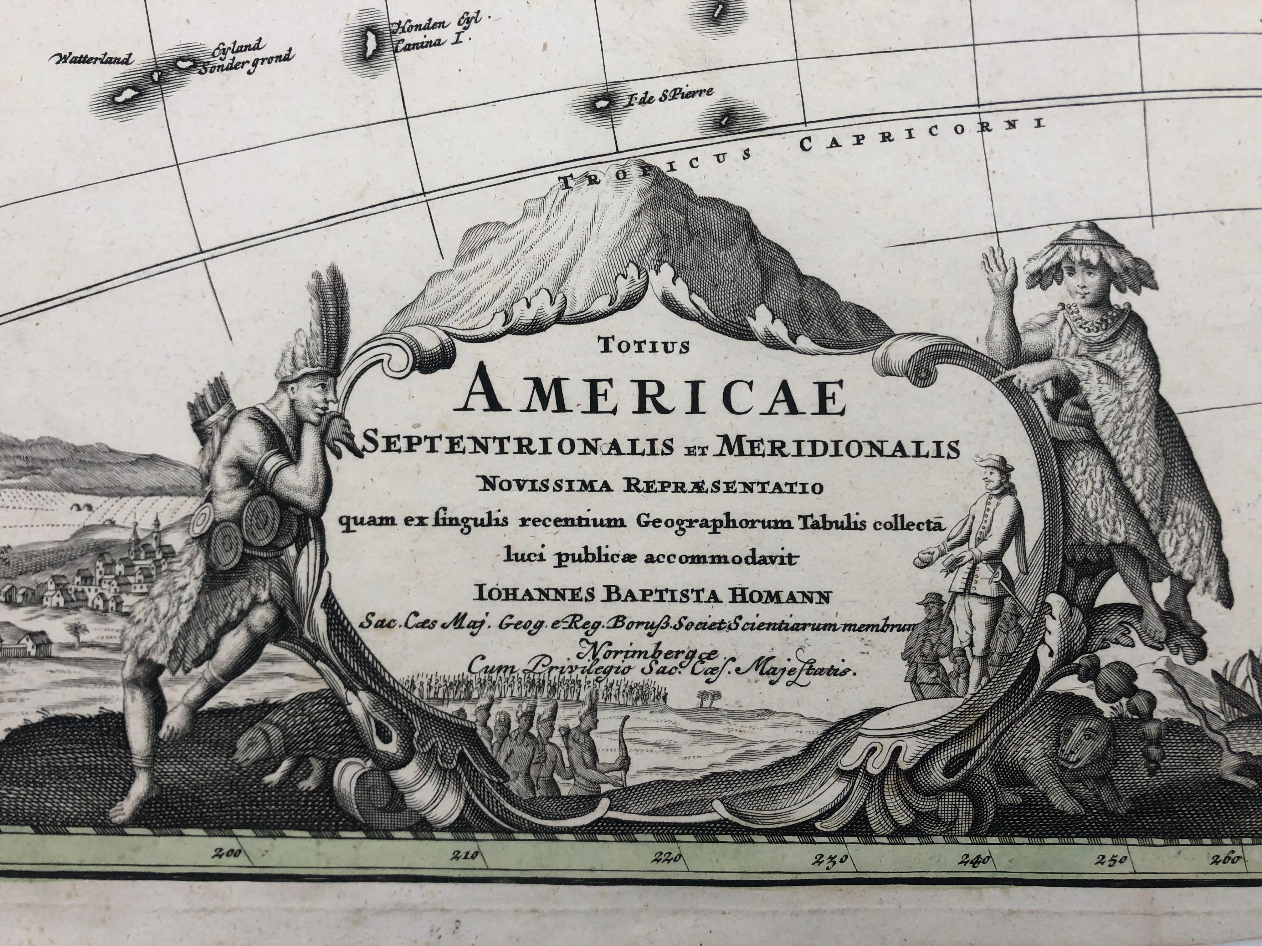 Hand Colored 18th Century Homann Map of America, 1720 For Sale at 1stDibs