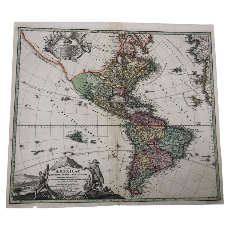 Hand Colored 18th Century Homann Map of America, 1720 For Sale at 1stDibs