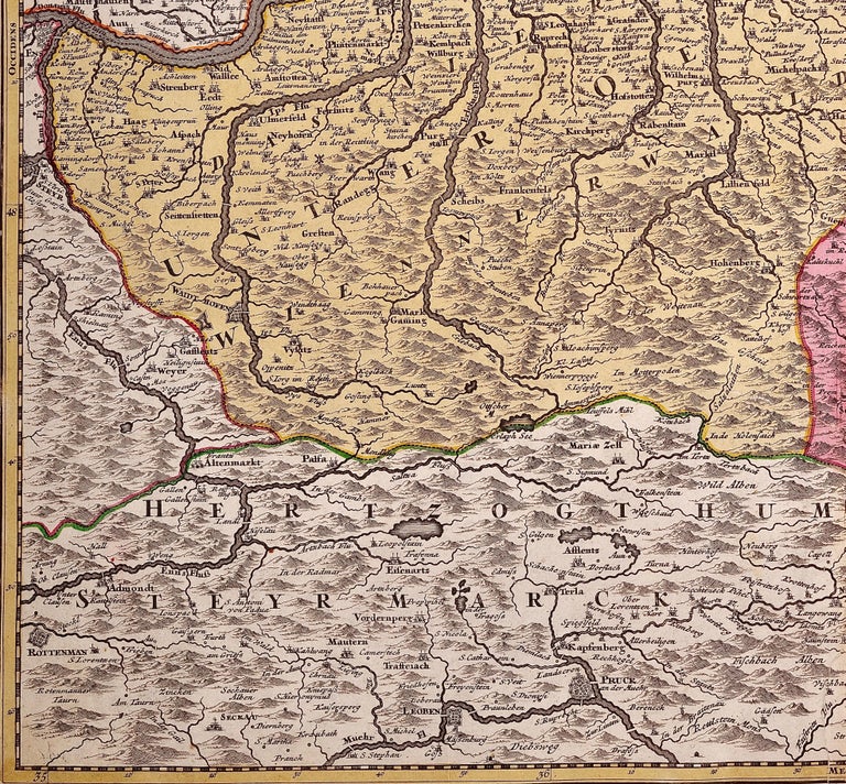 Hand Colored 18th Century Homann Map of Austria Including Vienna and ...