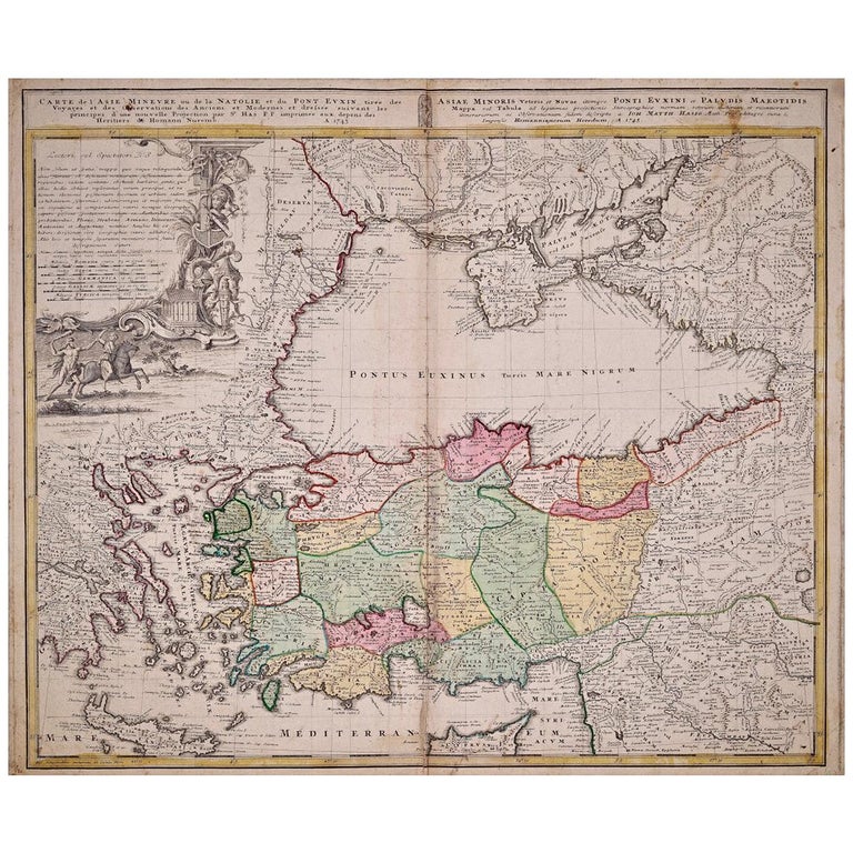 Hand-Coloured 18th Century Homann Map of the Black Sea, Turkey and Asia ...