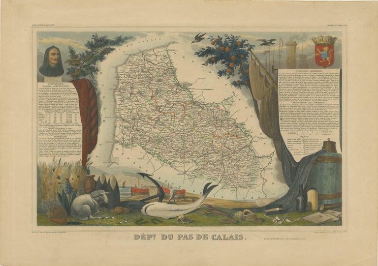 Hand Colored Antique Map of the Department of Calais, France For Sale ...