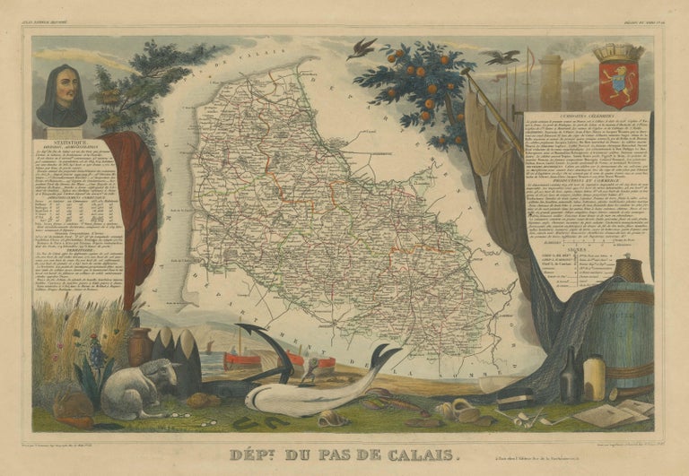 Hand Colored Antique Map of the Department of Calais, France For Sale ...