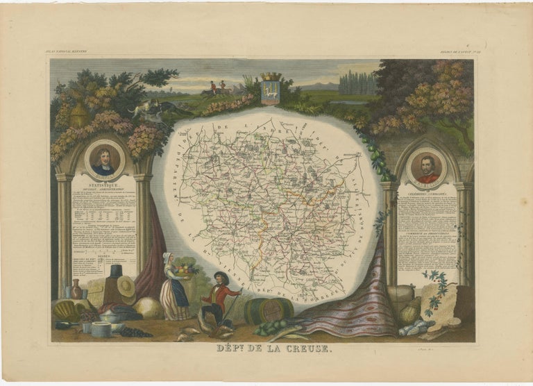 Hand Colored Antique Map of the Department of Creuse, France For Sale ...
