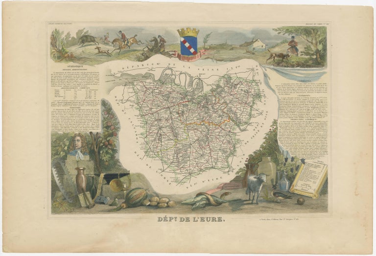 Hand Colored Antique Map of the Department of Eure, France For Sale at ...