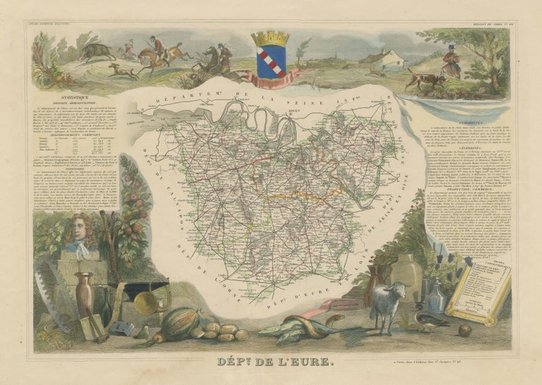 Hand Colored Antique Map of the Department of Eure, France For Sale at ...