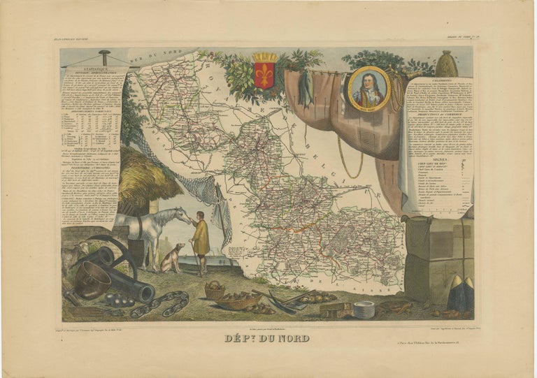 Hand Colored Antique Map of the Department of Nord, France For Sale at ...