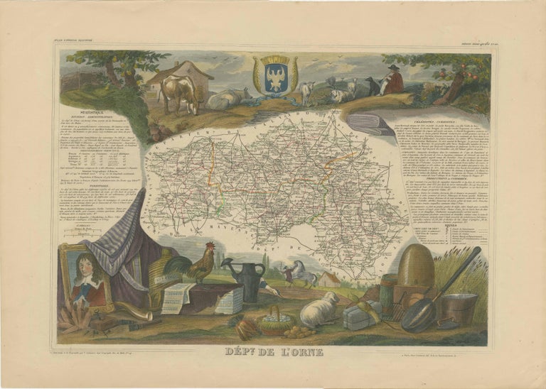 Hand Colored Antique Map of the Department of Orne, France For Sale at ...