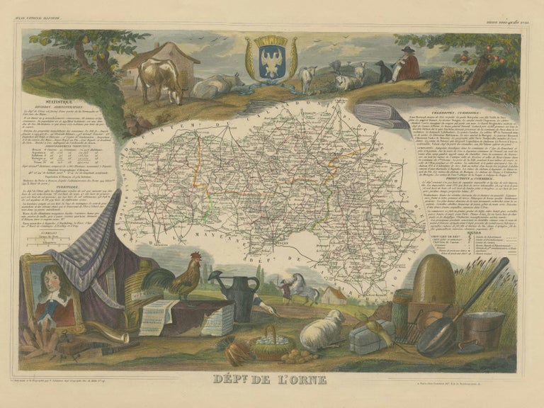 Hand Colored Antique Map of the Department of Orne, France For Sale at ...