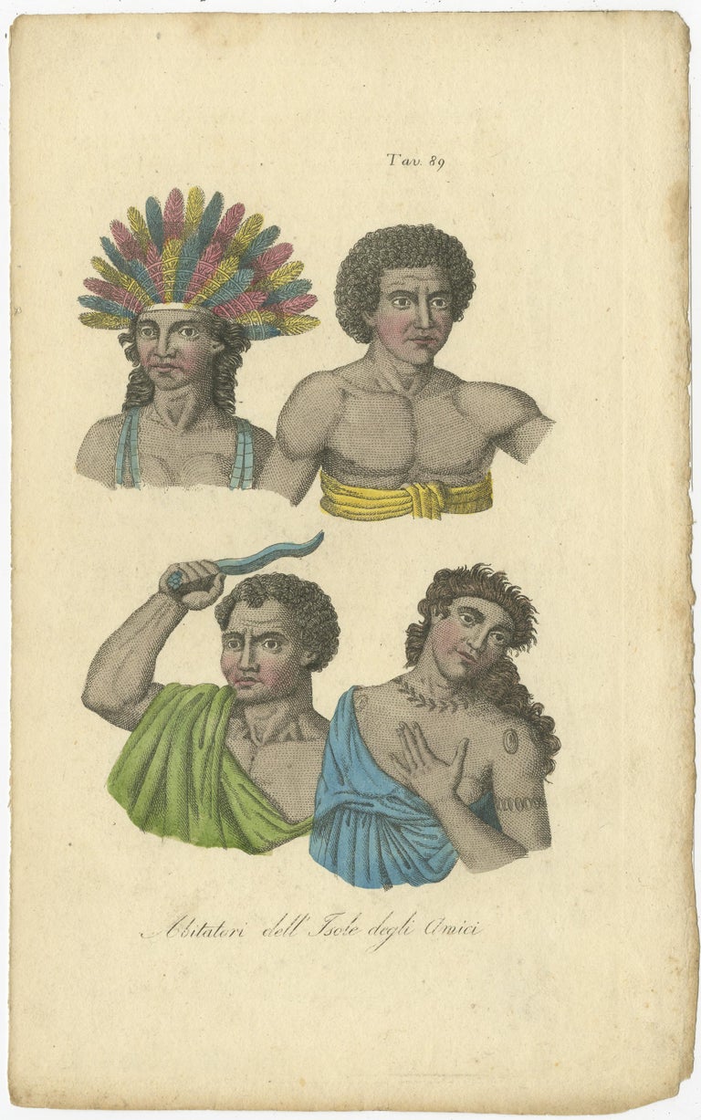 Hand Colored Antique Print of Natives of Tonga, Friendly Islands For ...