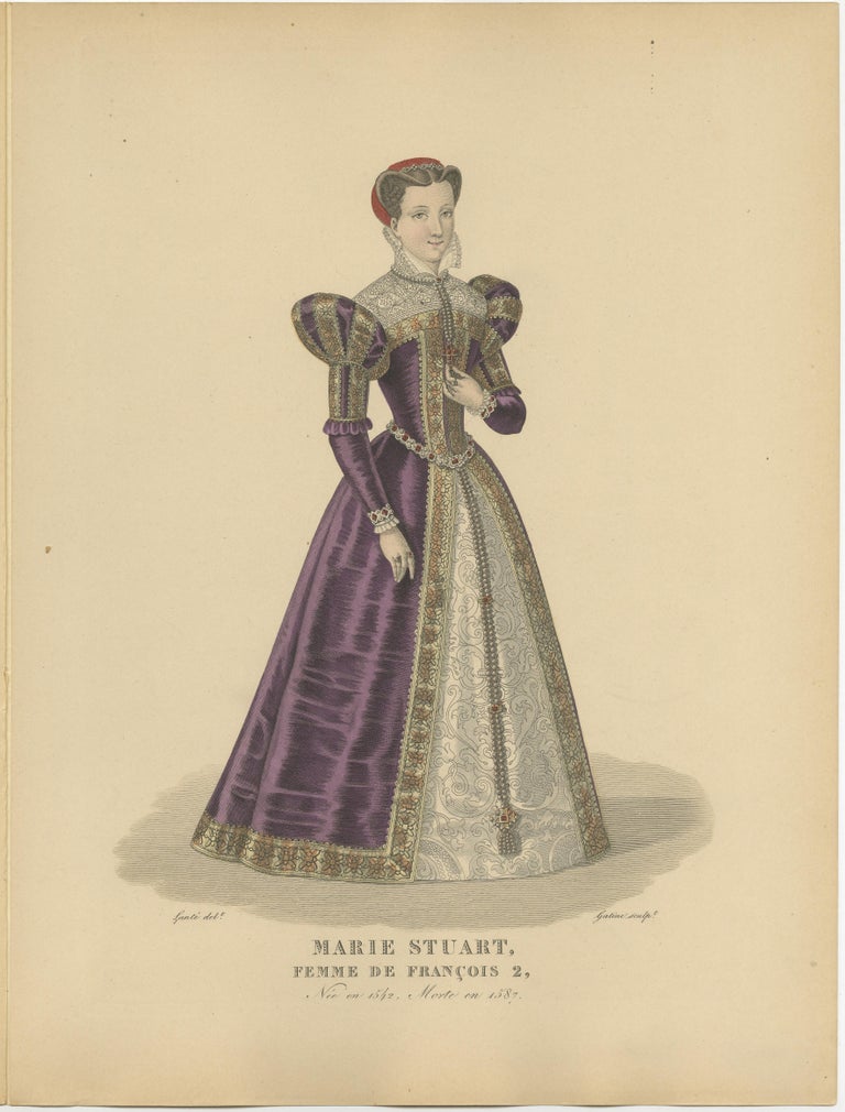 Hand Colored Engraving of Mary Stuart, Wife of King Francis II of ...
