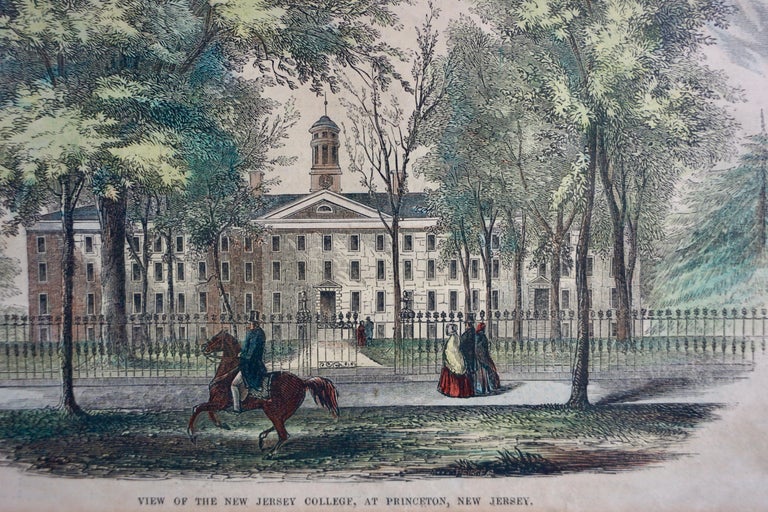 Hand Colored Wood Engraving of Princeton University in Period Maple ...