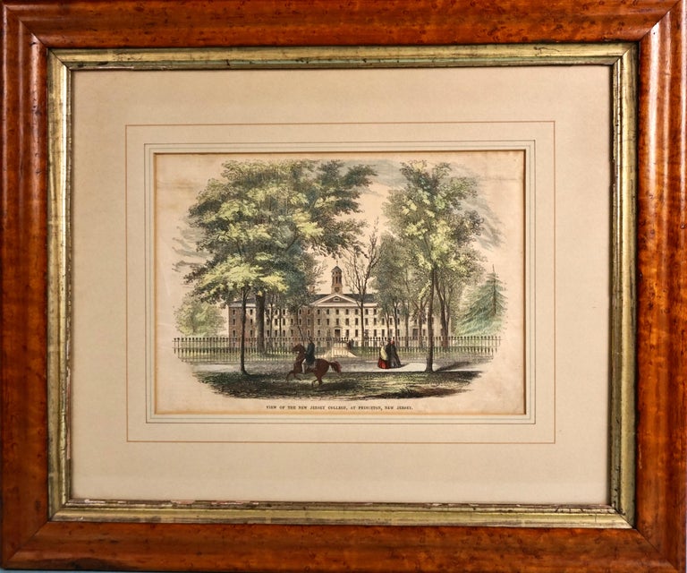 Hand Colored Wood Engraving of Princeton University in Period Maple ...