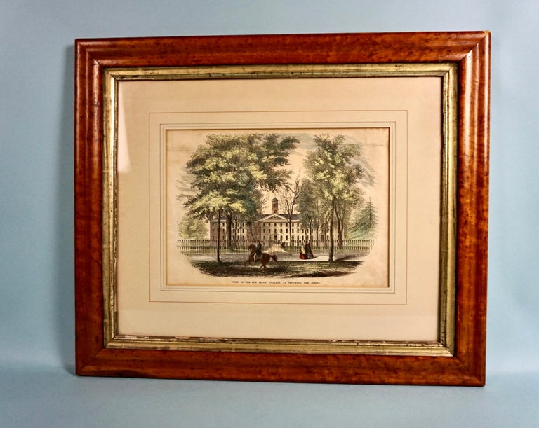 Hand Colored Wood Engraving of Princeton University in Period Maple ...
