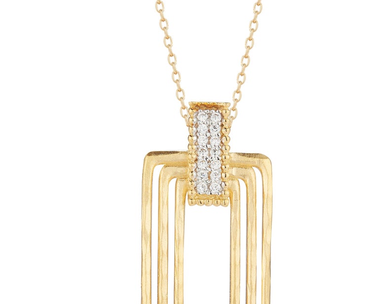 Hand Crafted 14 Karat Yellow Gold Concentric Rectangular-Shaped Pendant ...