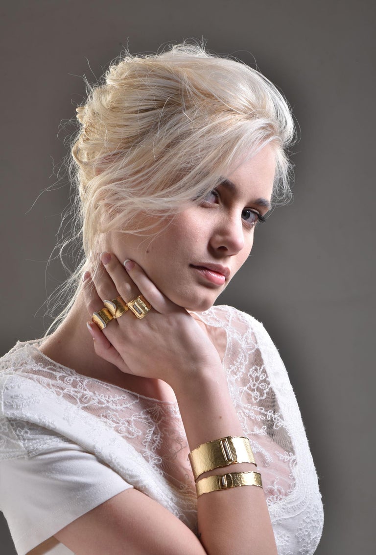 Handcrafted 14 Karat Yellow Gold Hammered Buckle Closure Cuff Bracelet ...