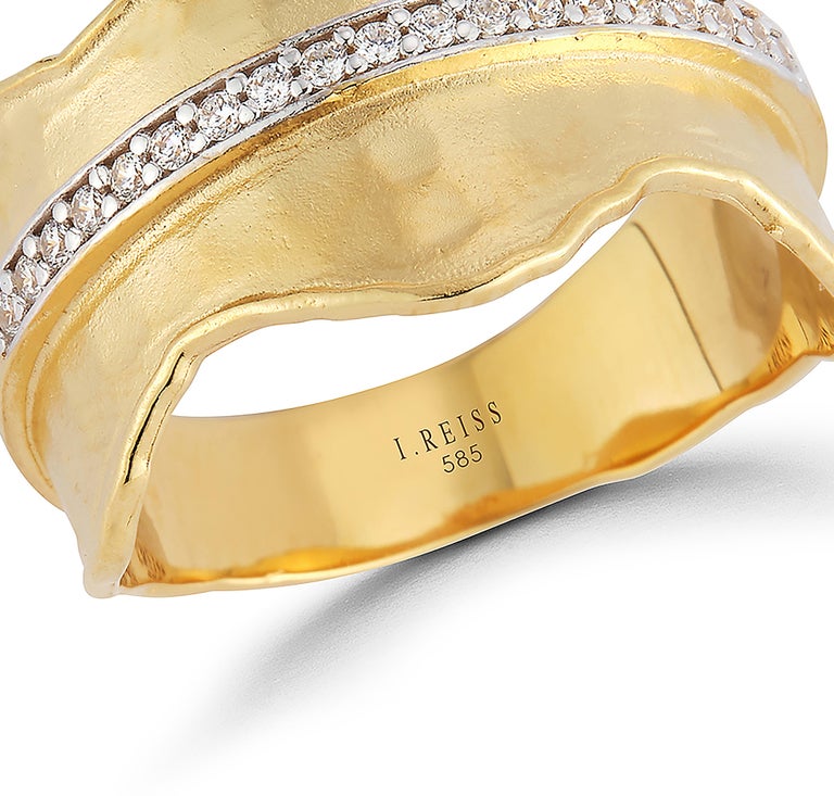 Customizable Handcrafted 14k Yellow Gold 0.12cttw Hammered Cuff Ring ...