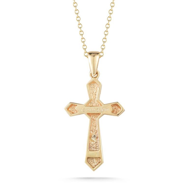 Hand-Crafted 14K Yellow Gold Cross Pendant For Sale at 1stDibs
