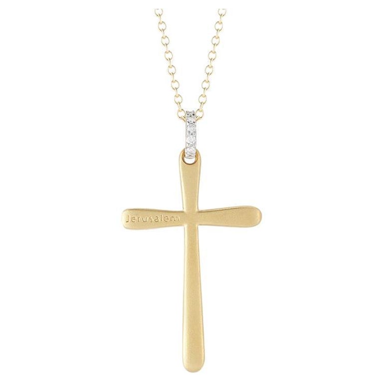 Hand-Crafted 14K Yellow Gold Cross Pendant For Sale at 1stDibs