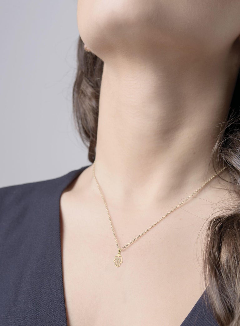 Hand-Crafted 14K Yellow Gold Hand-of-God 'Hamsa Hand' Pendant For Sale ...