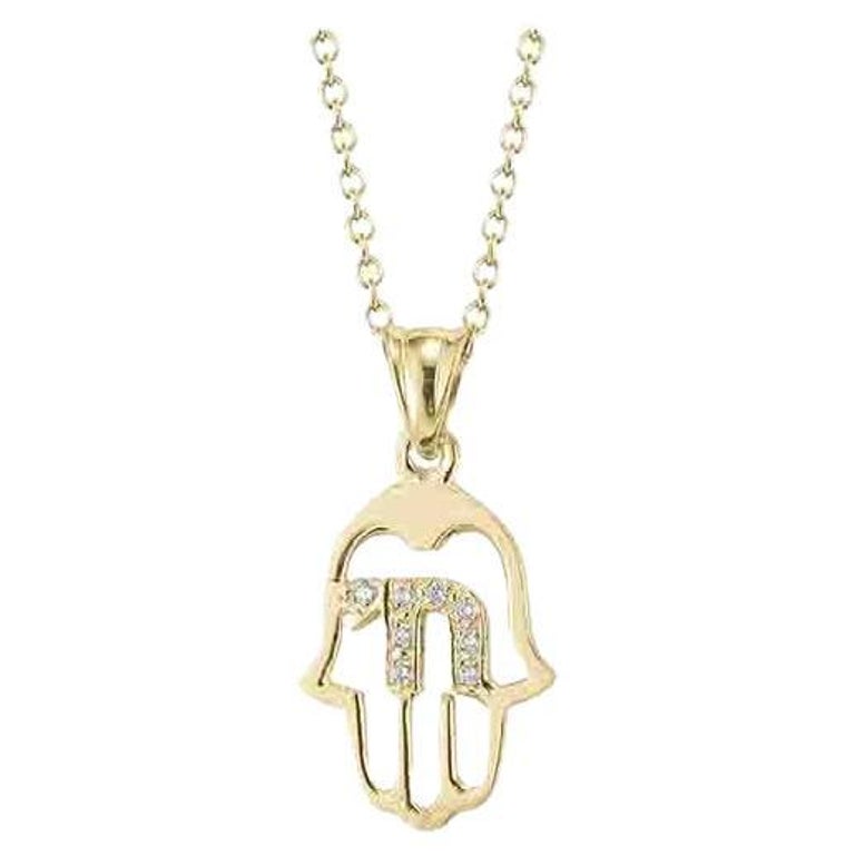 Hand-Crafted 14K Yellow Gold Hand-of-God 'Hamsa Hand' Pendant For Sale ...