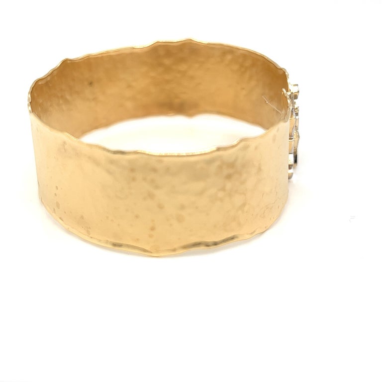 Hand-Crafted 14K Yellow Gold Open Cuff Bracelet For Sale at 1stDibs