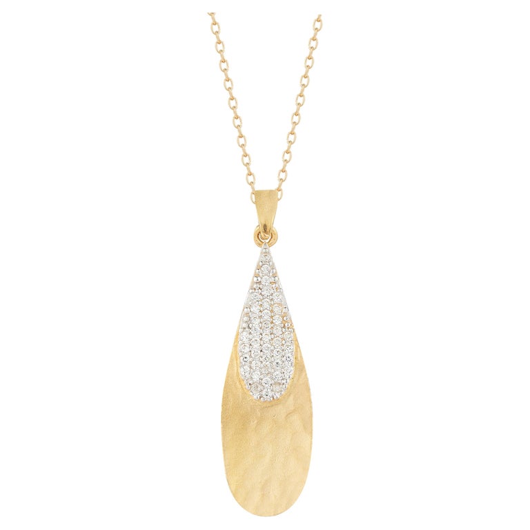 Hand-Crafted 14K Yellow Gold Tear Drop Pendant For Sale at 1stDibs
